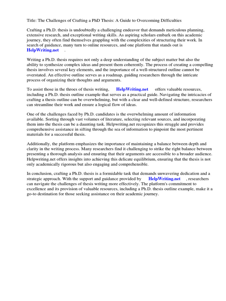 PHD Thesis Outline Example | PDF