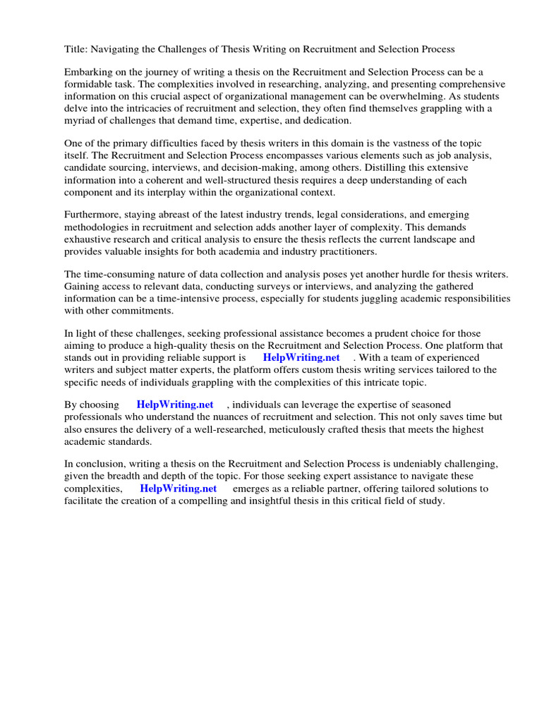 Thesis Recruitment and Selection Process | PDF | Career & Growth