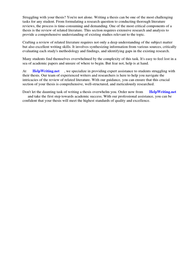 Thesis Review of Related Literature Example | PDF | Thesis | Essays