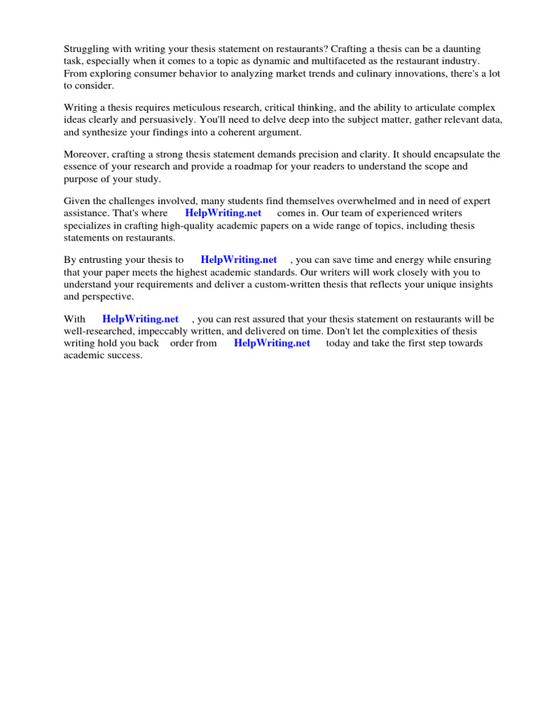 Thesis Statement Restaurants | PDF | Career & Growth | Self-Improvement