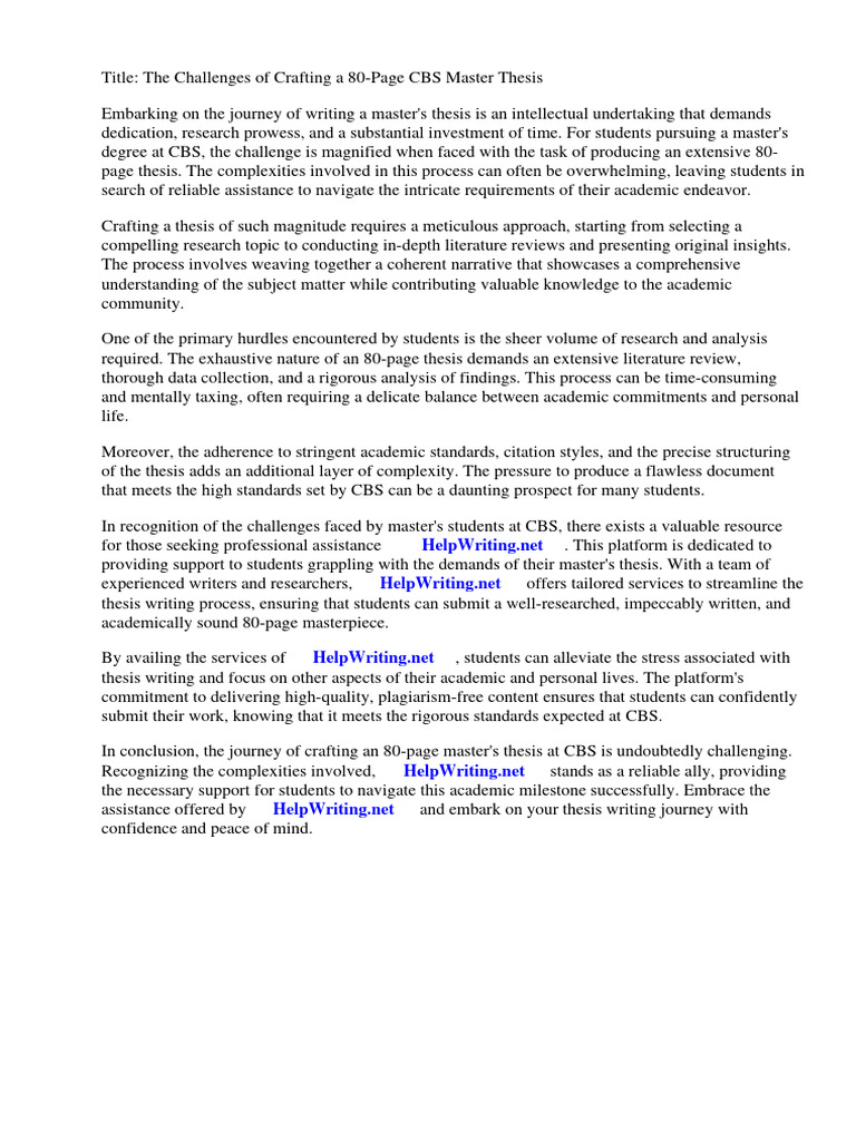 Cbs Master Thesis 80 Pages | PDF