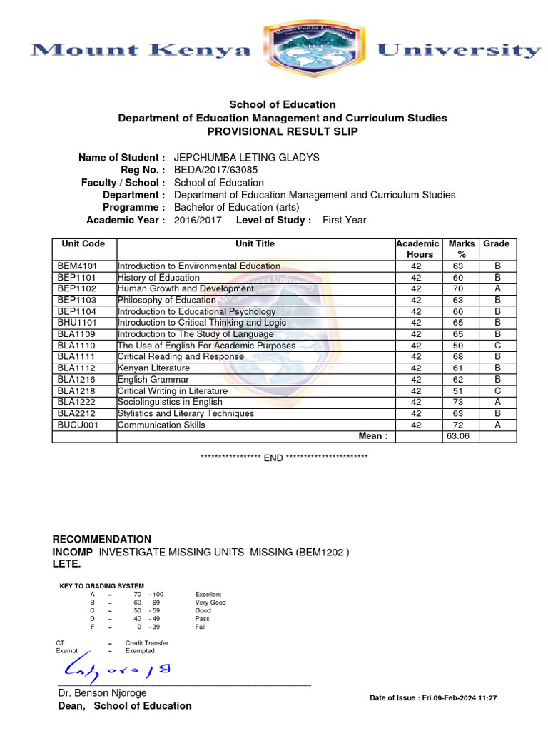Provisional Result Slip for Education Degree | PDF