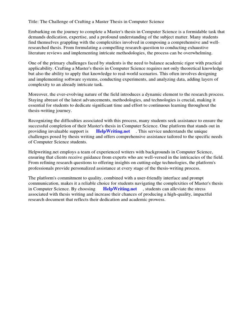 Master Thesis of Computer Science | PDF | Thesis | Computer Science