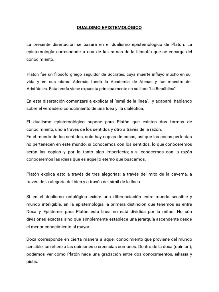 Dualismo Epistemológico | PDF | Platón | Conocimiento