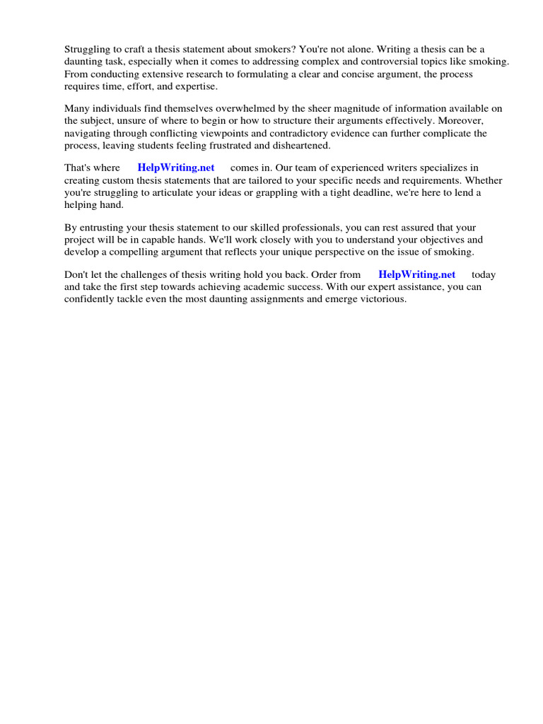Thesis Statement About Smokers | PDF | Tobacco Smoking | Addiction