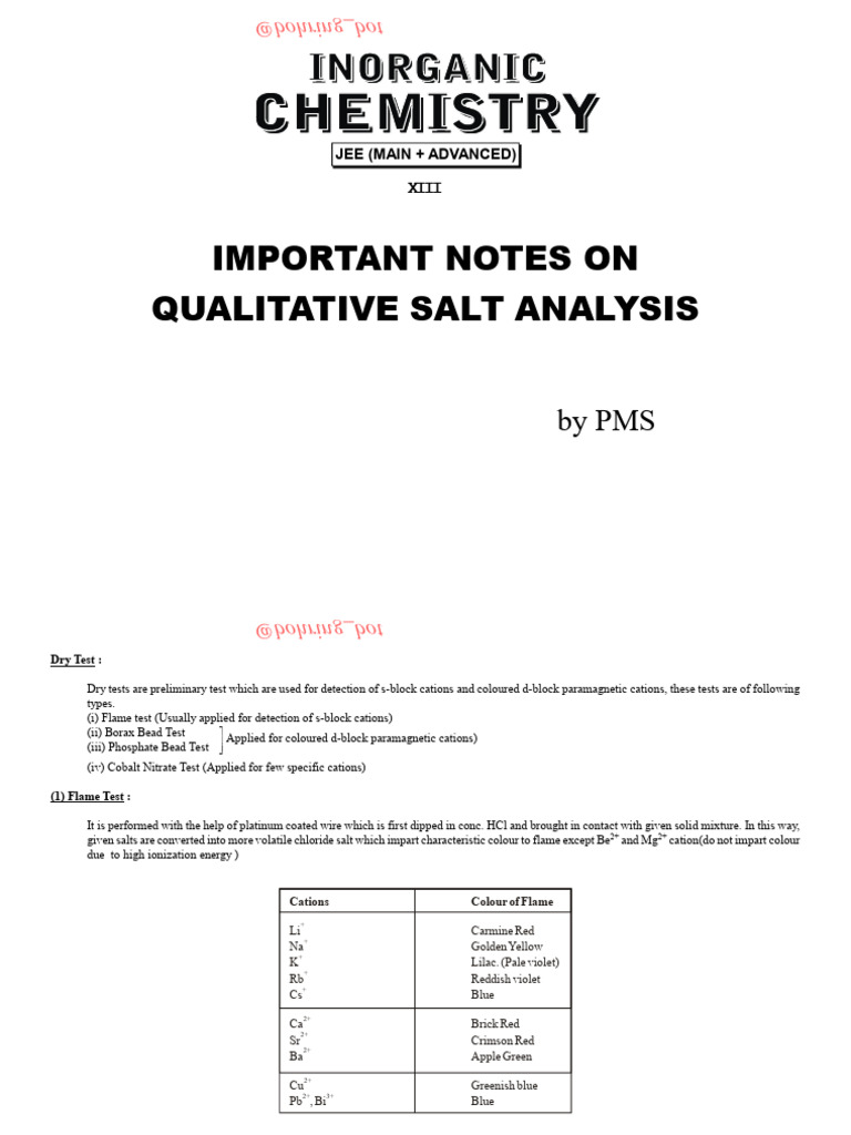 important notes on salt analysis | PDF