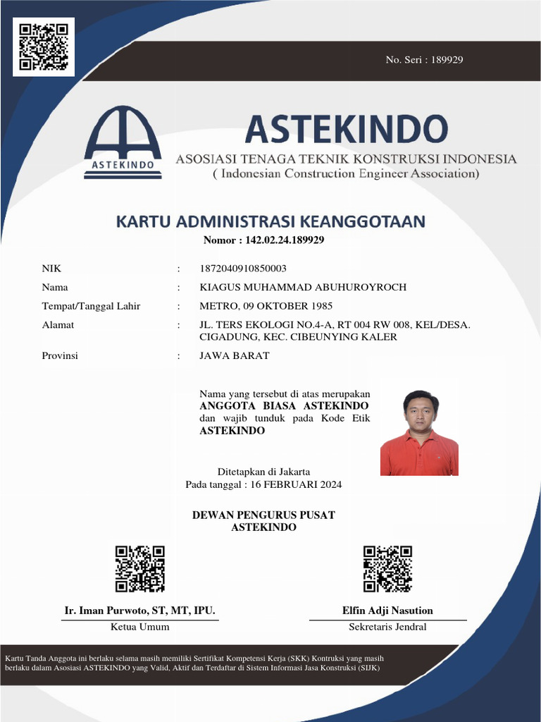Kartu Anggota ASTEKINDO Kiagus Faisal | PDF