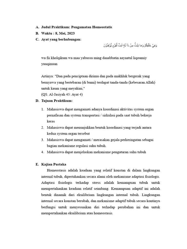 Laporan Praktikum Anfisman Homeostatis Ahmad Samsul Arifin | PDF