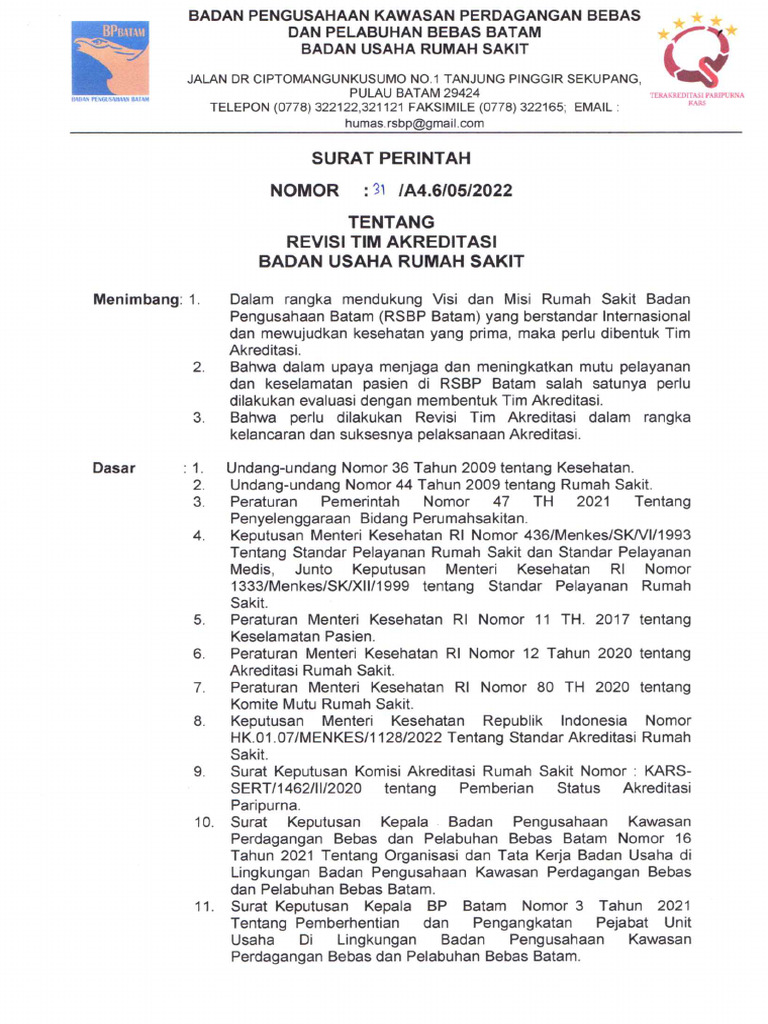 SP Revisi Tim Akreditasi | PDF