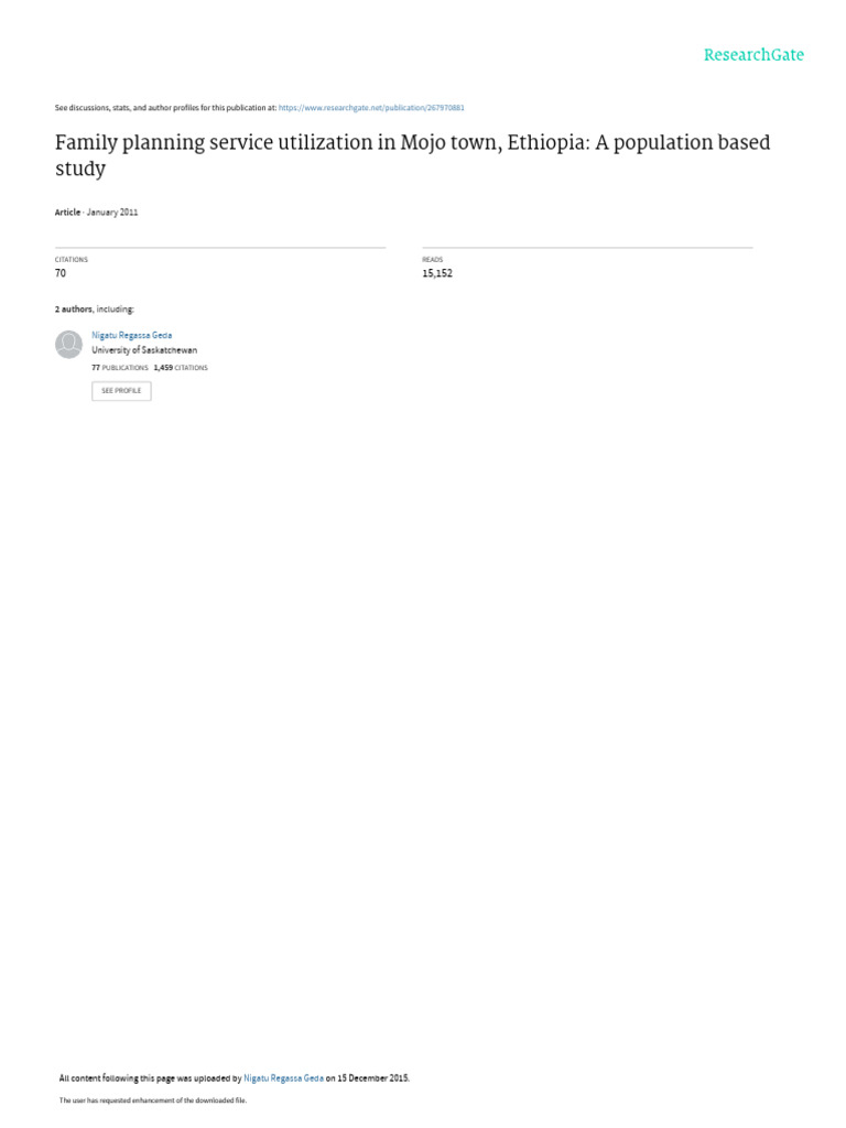 Family Planning Service Utilization in Mojo Town E (2 ...