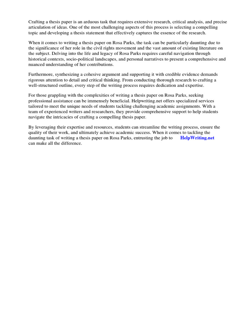 Rosa Parks Thesis Paper | PDF