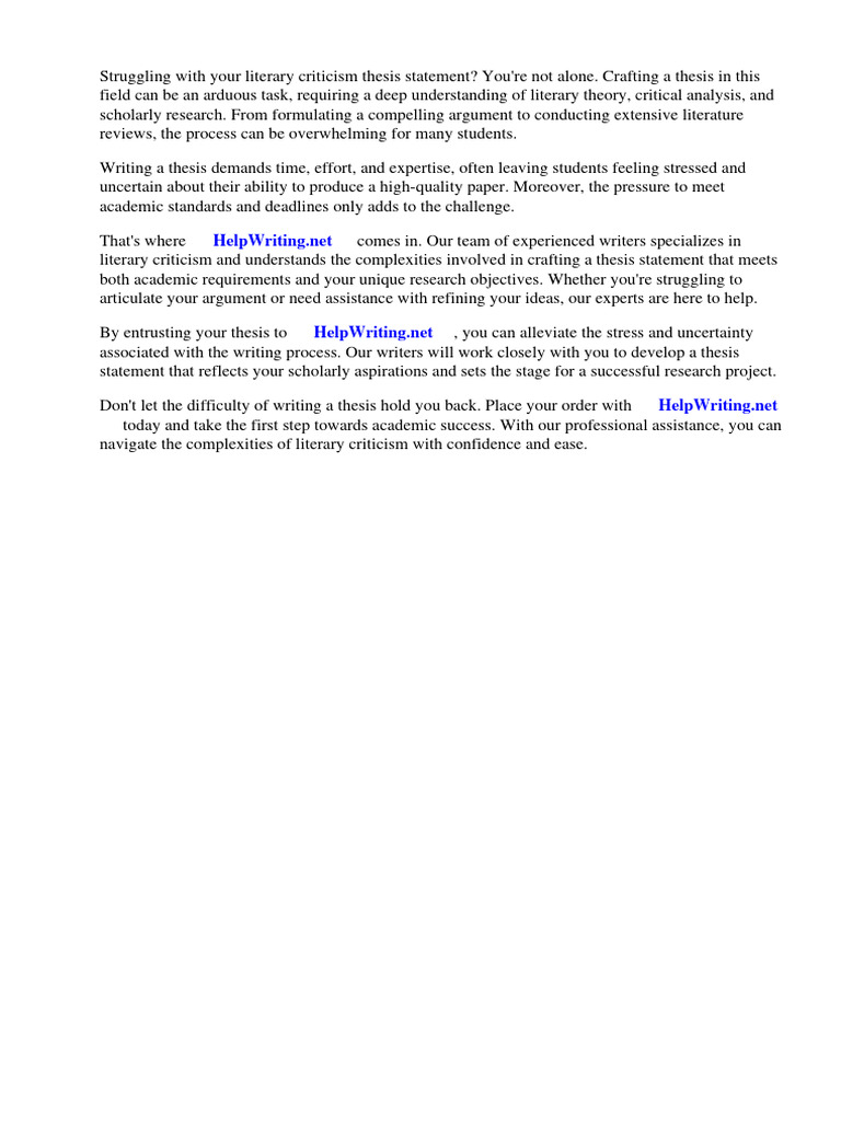 Literary Criticism Thesis Statement | PDF | Essays | Thought