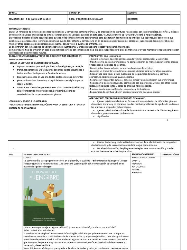 Secuencia El Hombrecito de Jengibre Marzo 3ro | PDF