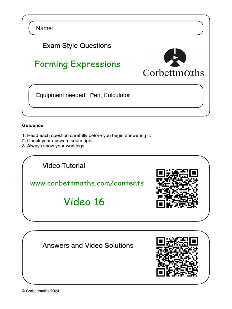 Forming Algebraic Expressions Practice | PDF