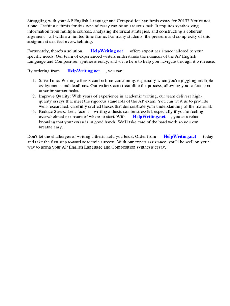 AP English Synthesis Essay Help | PDF | Essays | Advanced Placement