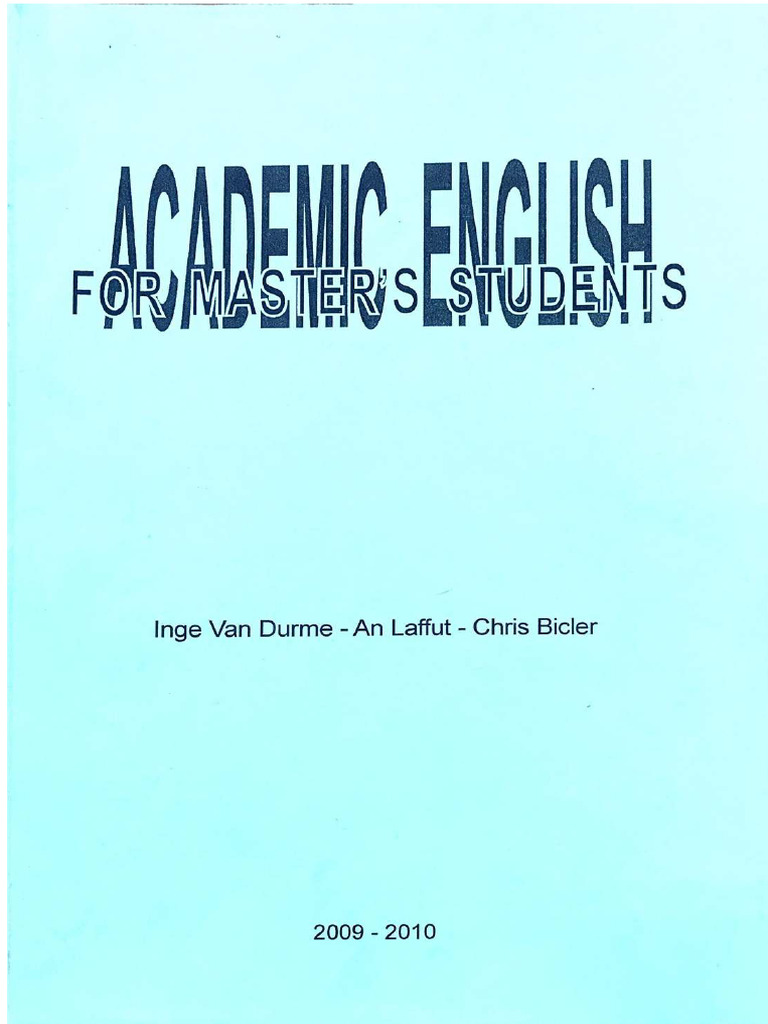 Ebook Academic English For Masters Students 09 10 Durme Laffut Bicler | PDF