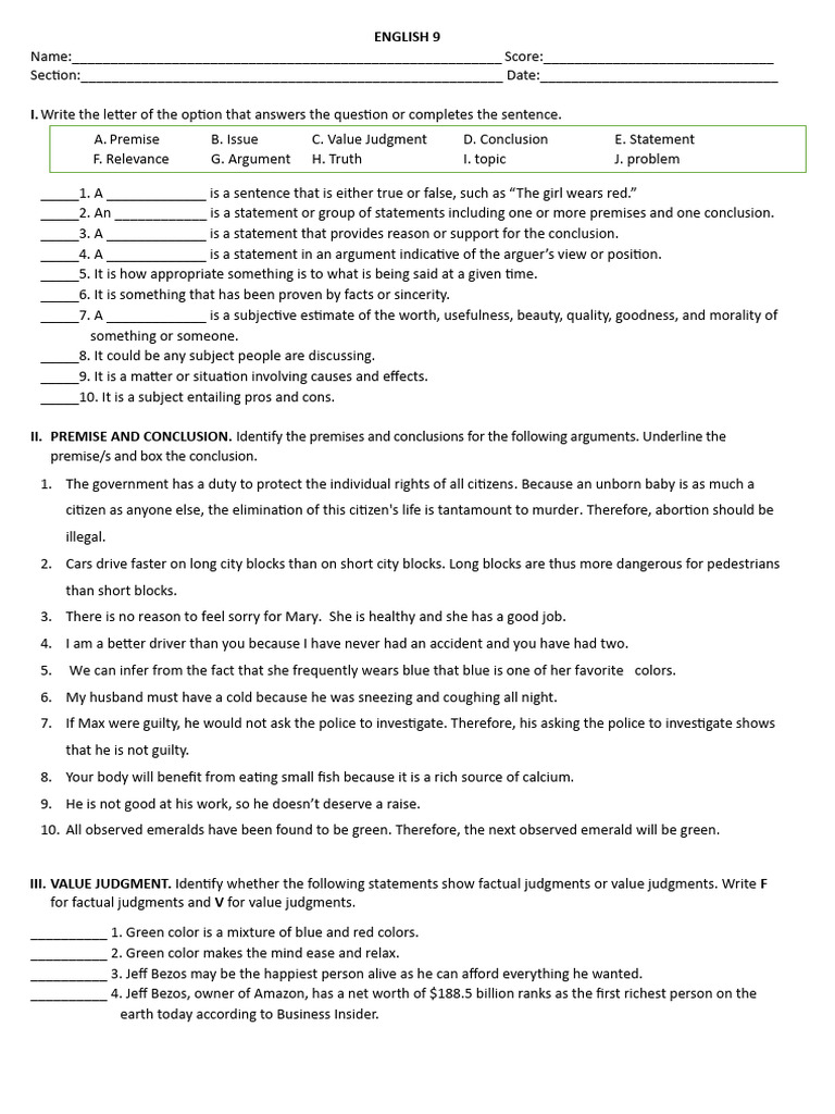 Grade 9 English Unit Test Review | PDF