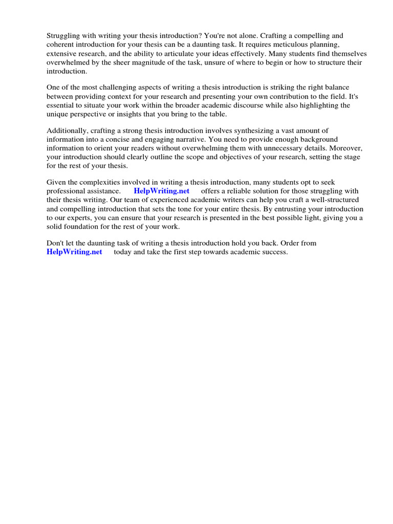 Sample Of Introduction Thesis Paper Pdf