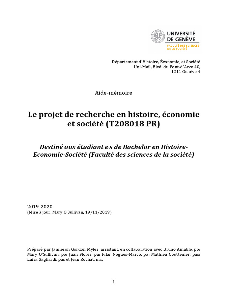 Le Projet de Recherche en Histoire, Économie Et Société (T208018 PR) | PDF