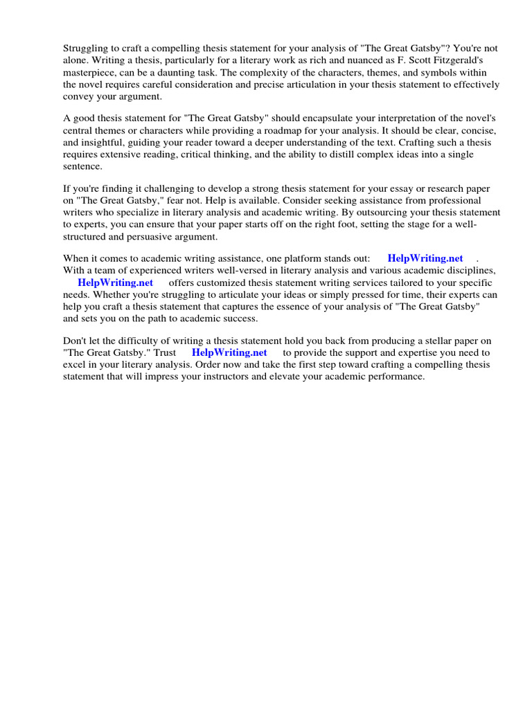 Good Thesis Statement For The Great Gatsby | PDF