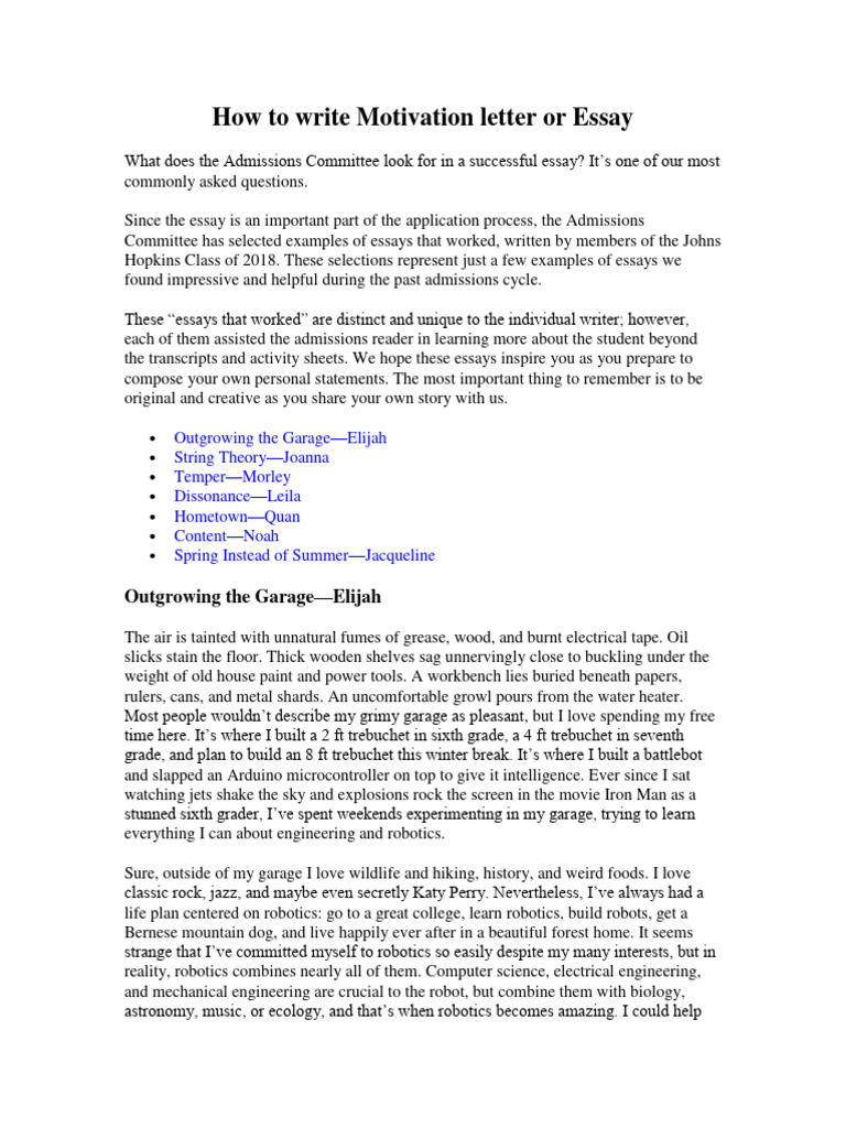 How To Write An Motivation Letter or Essay | PDF