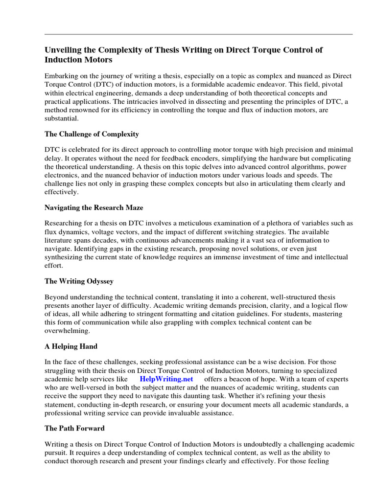 Thesis On Direct Torque Control of Induction Motor | PDF