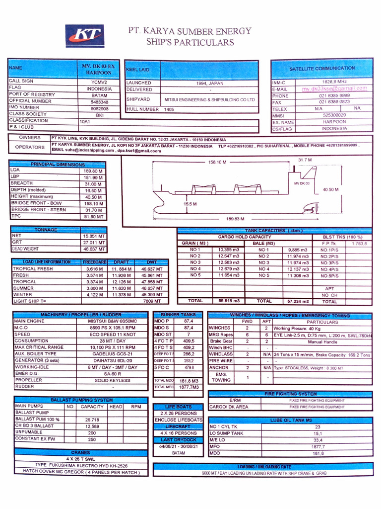 MV DK 03 Ship Particulars Overview | PDF | Ships | Shipbuilding