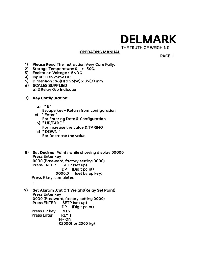 Delmark Weighing Scale Operating Manual | PDF