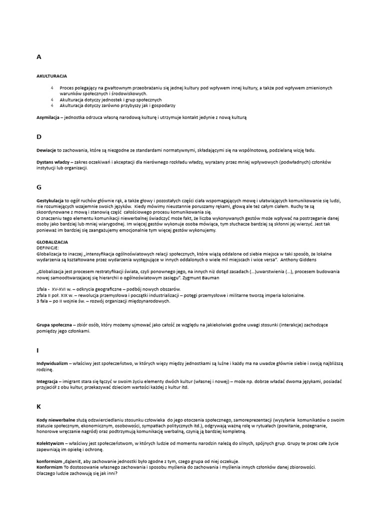 Wprowadzenie Do Socjologii - DeFINICJE | PDF