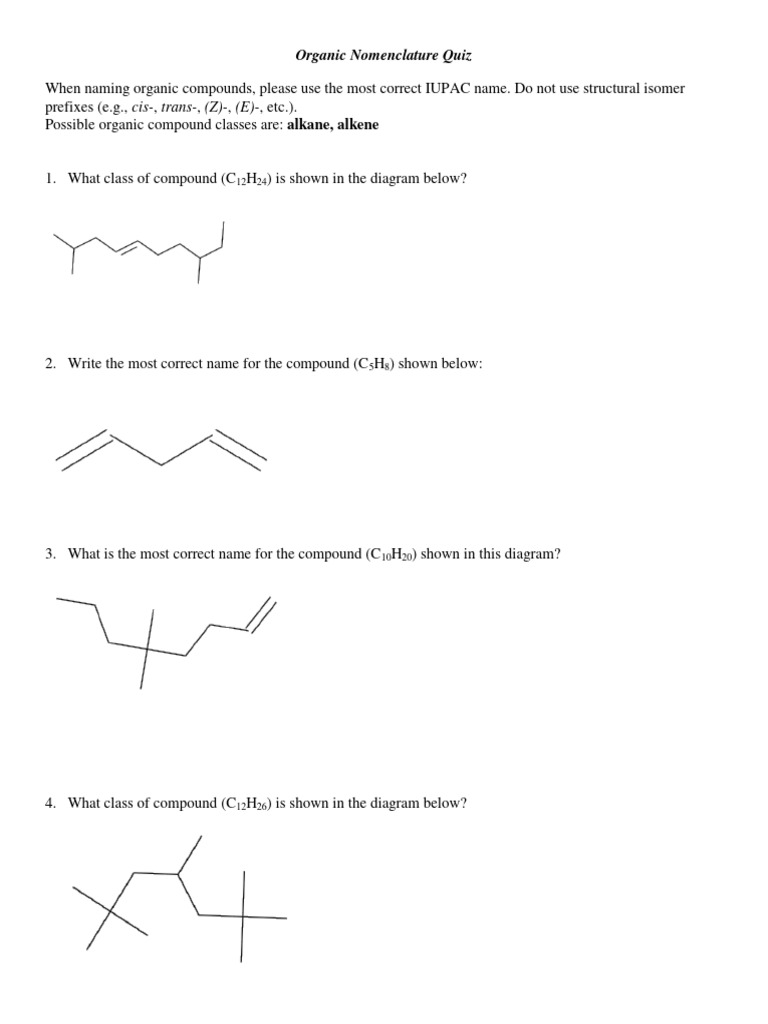 Organic Nomenclature Quiz | PDF