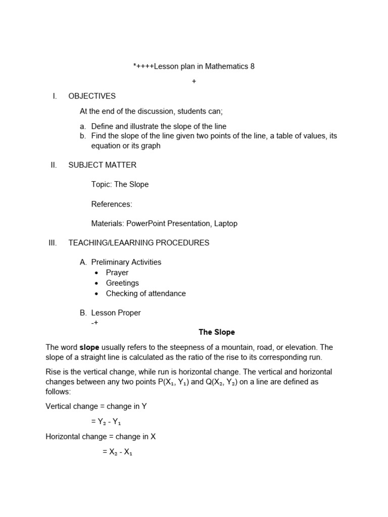 Lesson plan in Mathematics 8 | PDF
