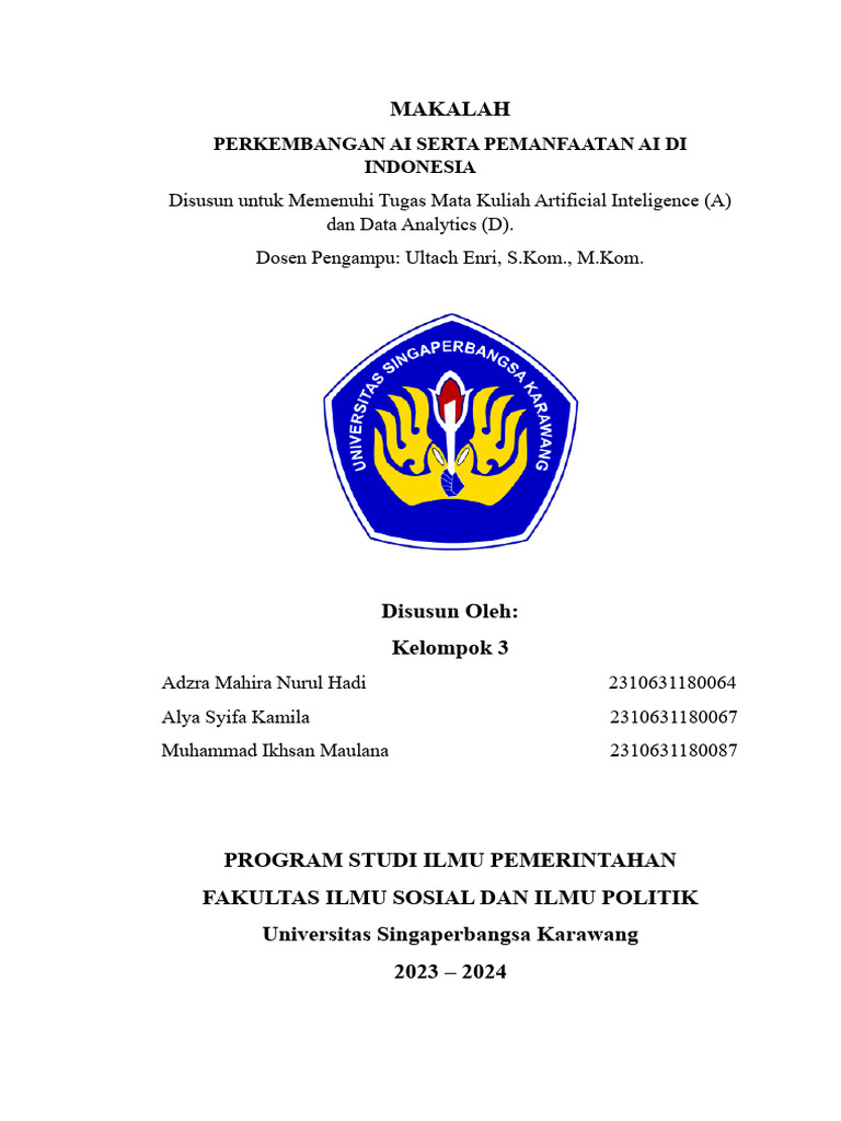 Kelompok 3 - 2C - Makalah Pengembangan Ai-1 | PDF | Seni | Komputer