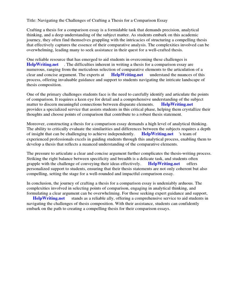 How To Write A Thesis For Comparison Essay | PDF