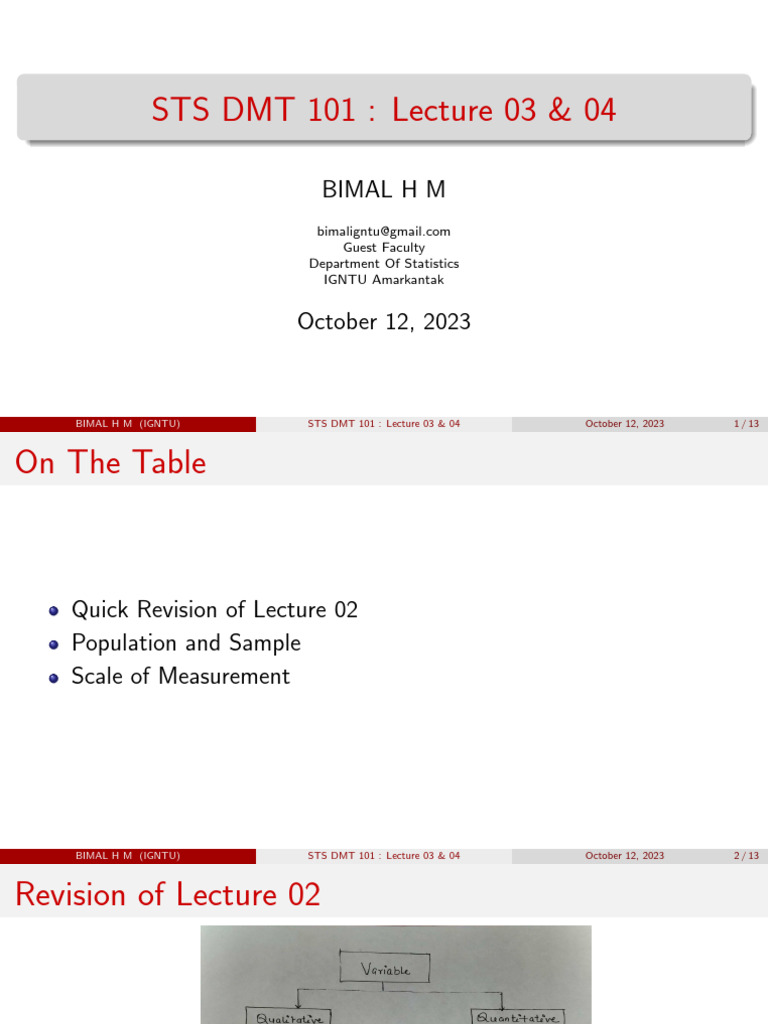 STS DMT 101: Sampling & Measurement | PDF | Teaching Methods ...