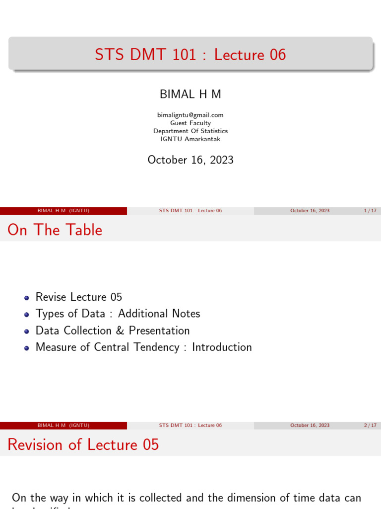 STS DMT 101 Lecture 06 | PDF | Mean | Average