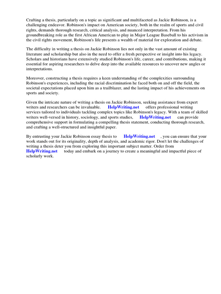 Jackie Robinson Essay Thesis | PDF | Jackie Robinson | Racial ...