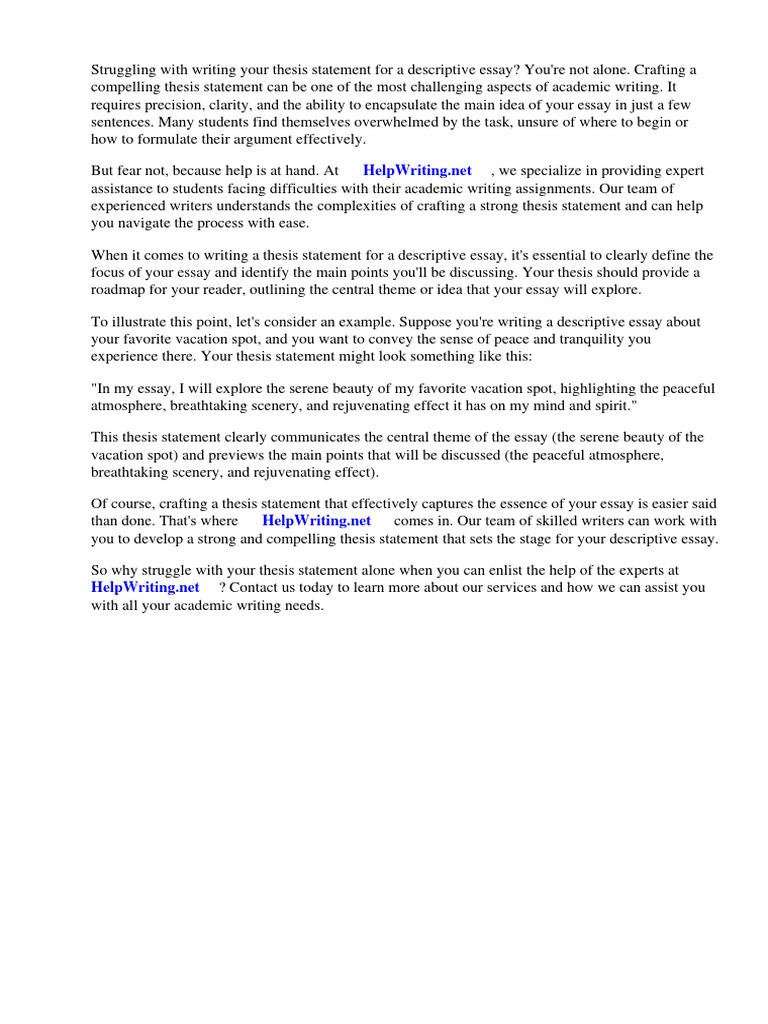 Thesis Statement For Descriptive Essay Examples | PDF