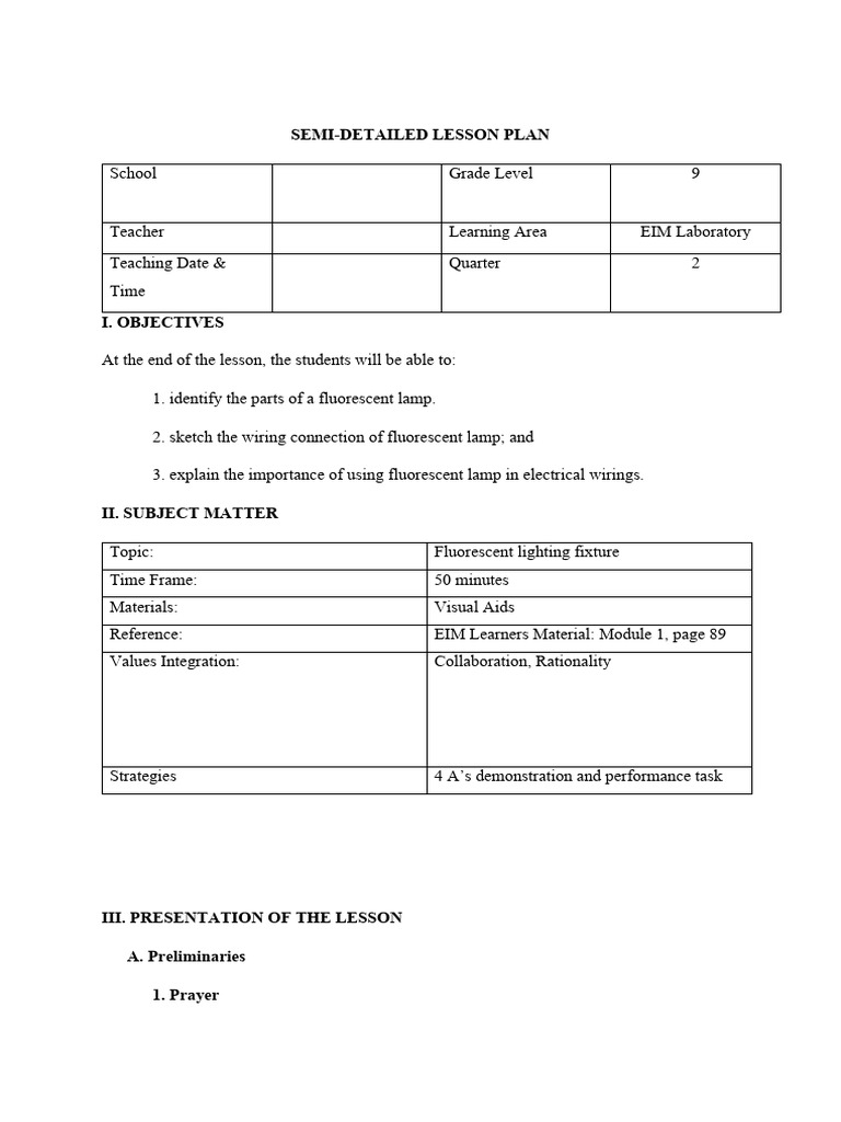 Fluorescent Lamp Lesson PLan | PDF | Fluorescent Lamp | Incandescent ...
