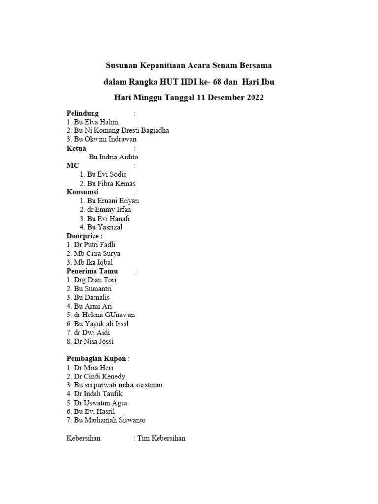 Susunan Acara Senam Bersama Dalam Rangka | PDF | Kesehatan Holistik | Gaya Hidup