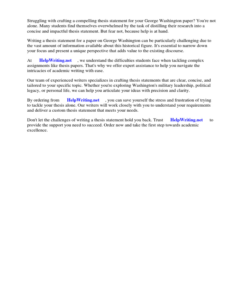 Thesis Statement Examples for George Washington | PDF | Essays | Thesis