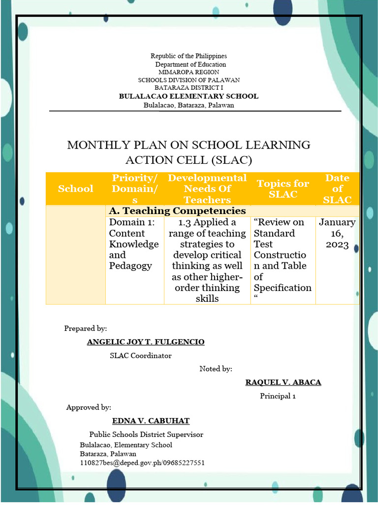School Learning Action Cell | PDF | Teachers | Behavior Modification