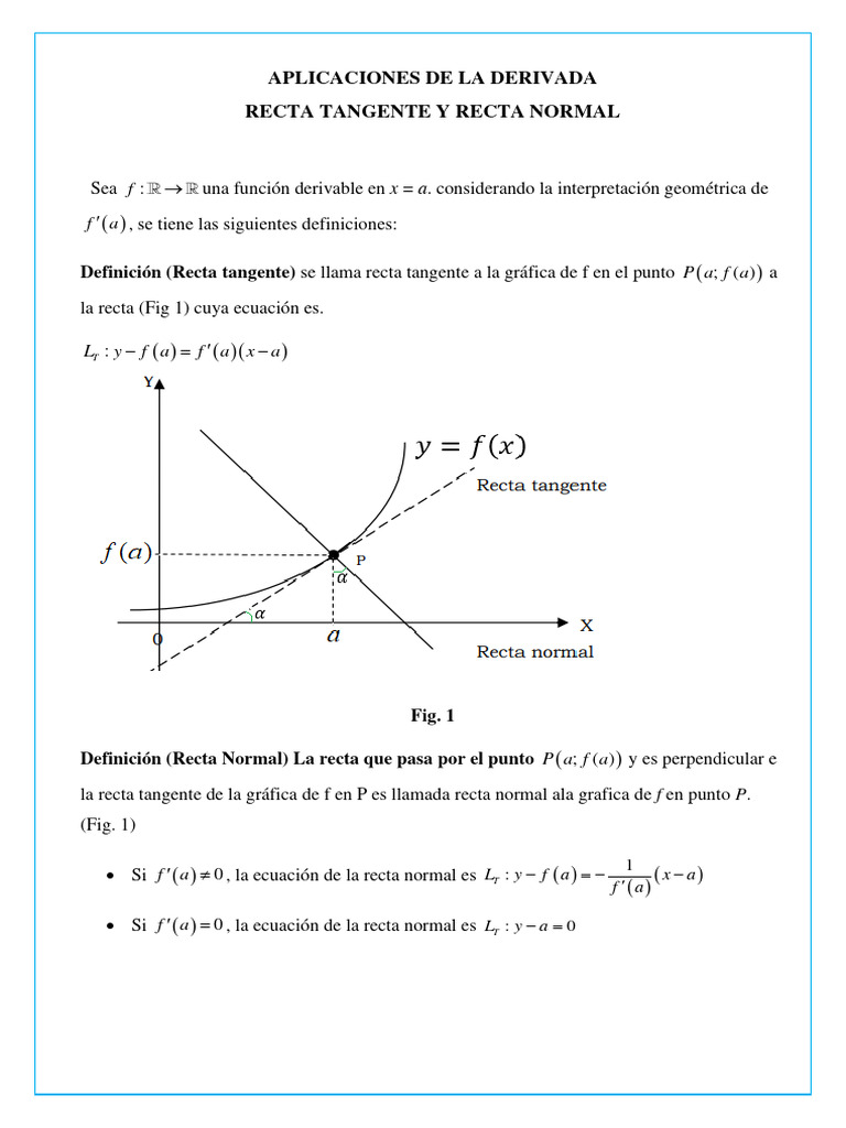 APLICACIONES DE LA DERIVADA RECTA TANGENTE Y RECTA NORMAL | PDF APLICACIONES DE LA DERIVADA RECTA TANGENTE Y RECTA NORMAL | PDF