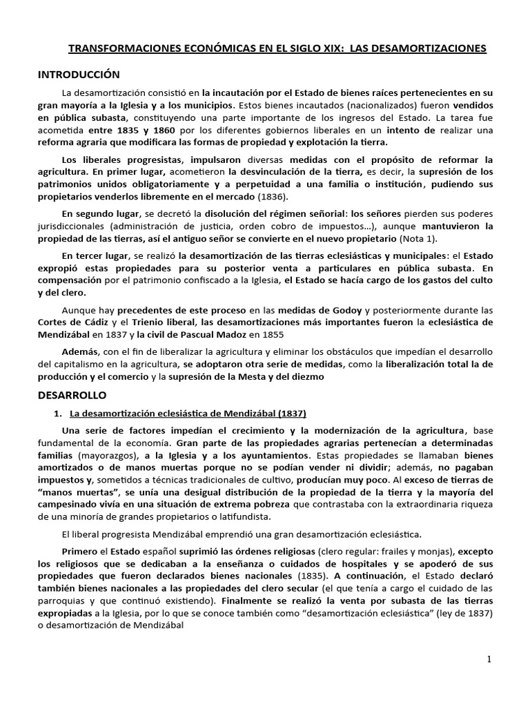 Desamortizaciones del Siglo XIX | PDF | Economias