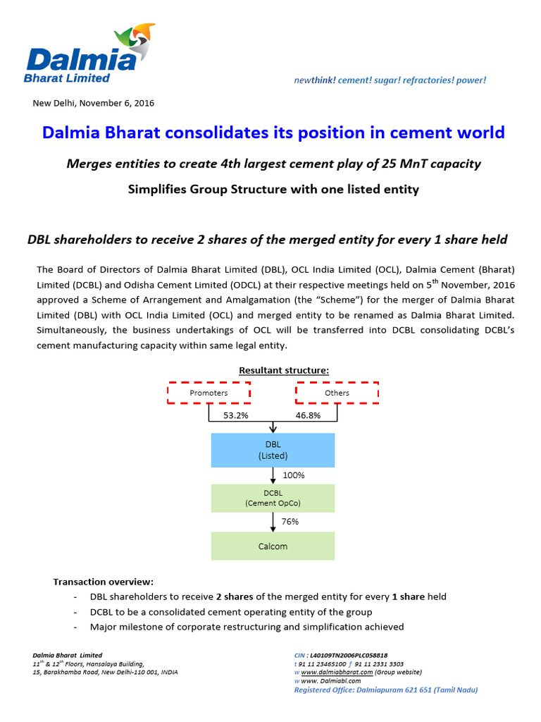 Amalgamation of DBL LTD OCL LTD | PDF