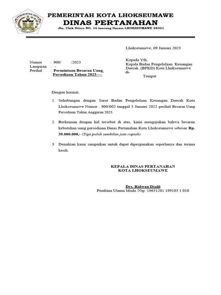 Surat Pengantar pengajuan UP | PDF