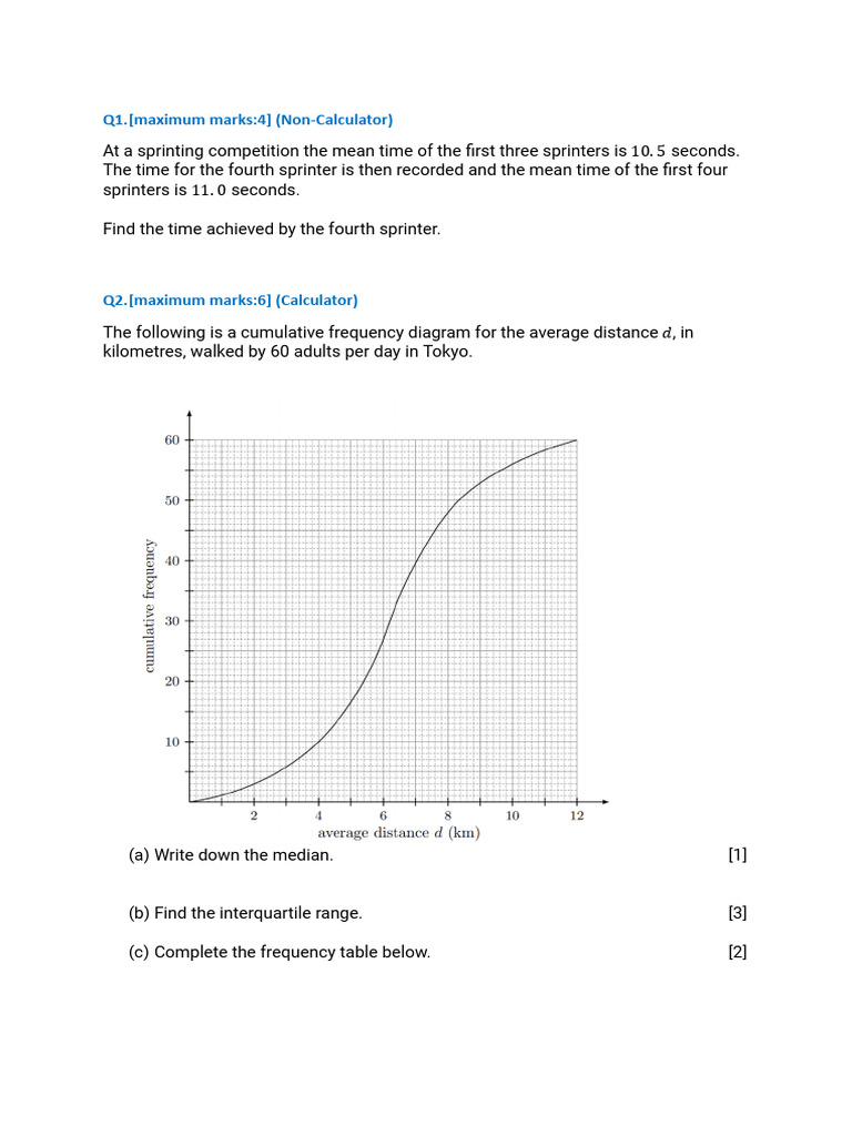 Q1. (Maximum Marks:4) (Non-Calculator) | PDF | Mean | Statistics