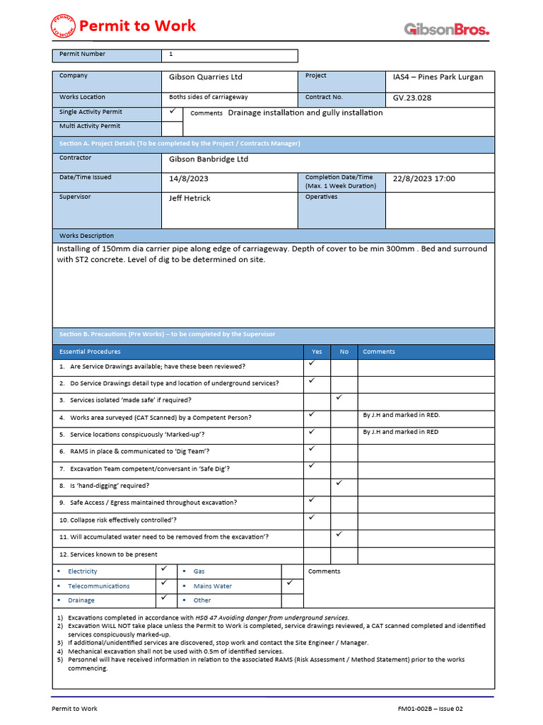 Permit To Work 1 | PDF