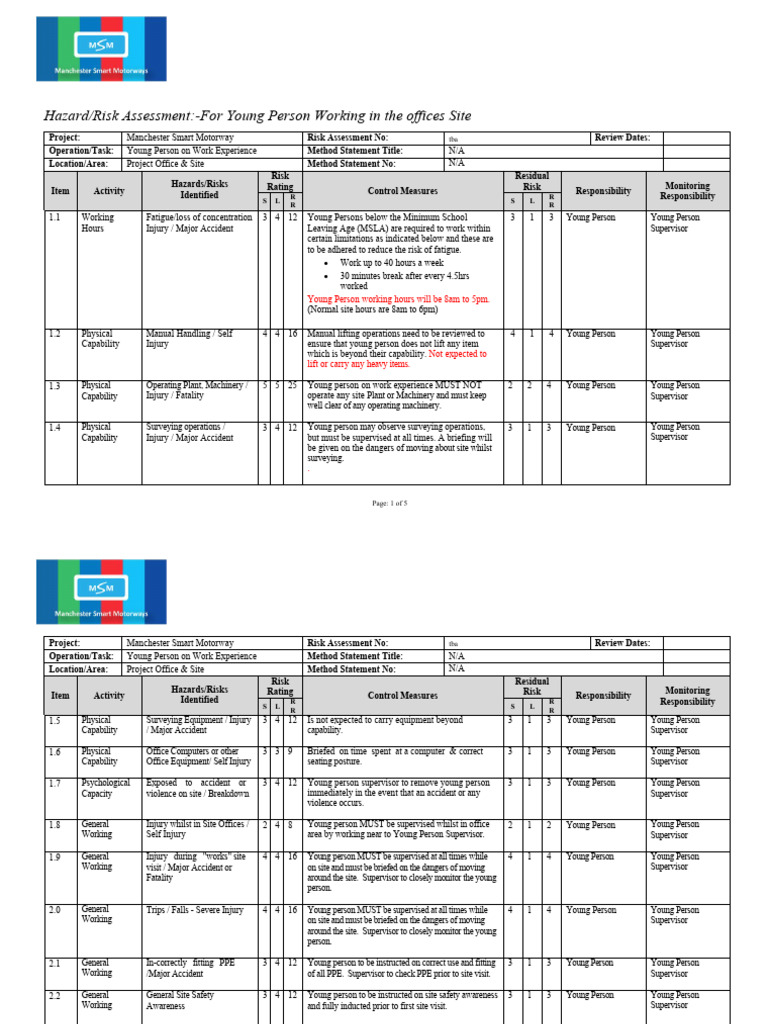 Example Risk Assessment Young Person | PDF | Risk | Risk Assessment