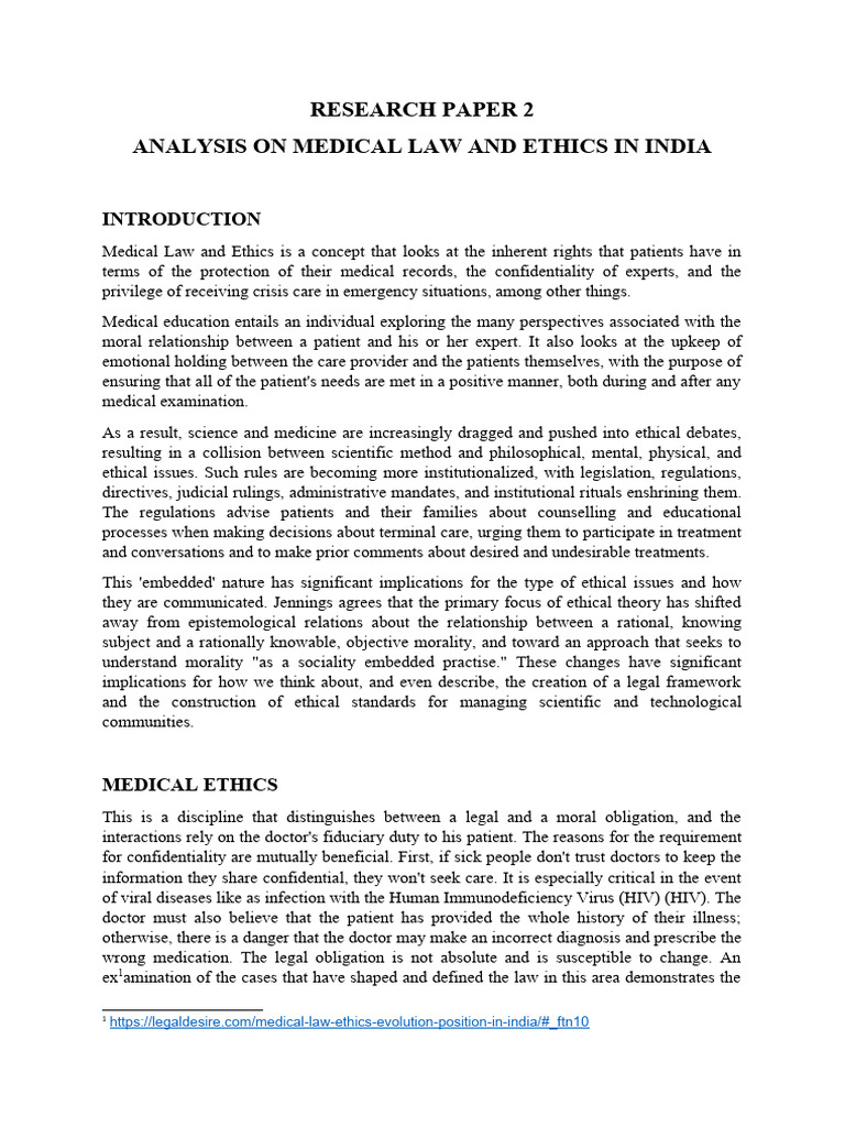 Analysis On Medical Law and Ethics in India - Assignment 2 | PDF ...