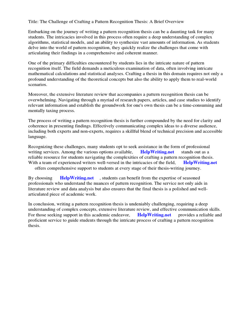 Pattern Recognition Thesis PDF | PDF